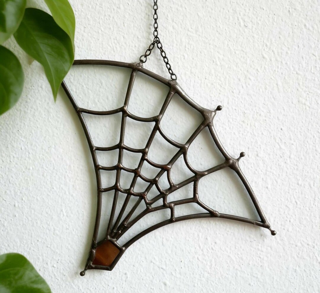Handcrafted Stained Glass Spider Web Corner Suncatcher: Halloween ...