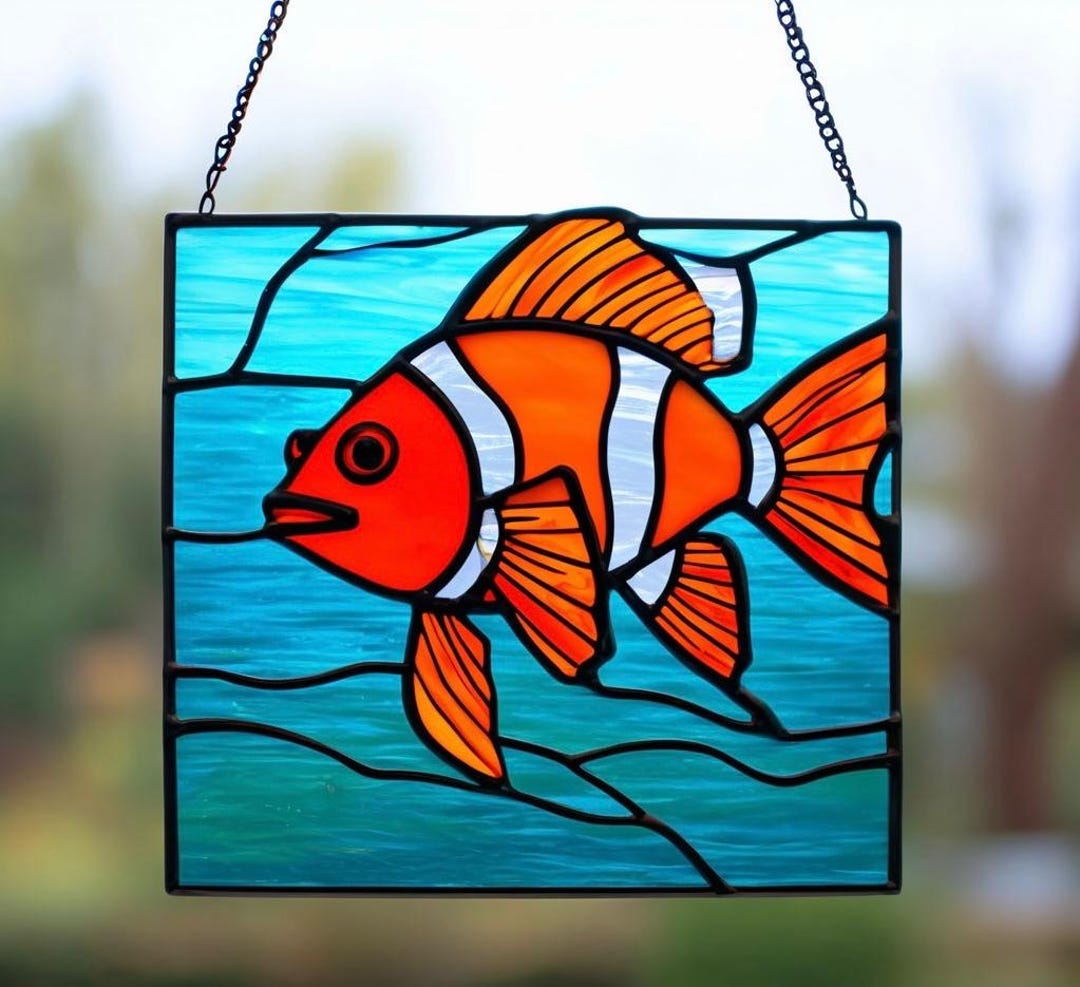 Handmade Stained Glass Clownfish Suncatcher: Nemo Inspired Ocean Decor ...