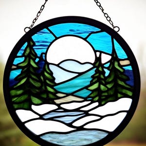 Stained Glass Winter Landscape Suncatcher: Handcrafted Snowy Scene - Etsy