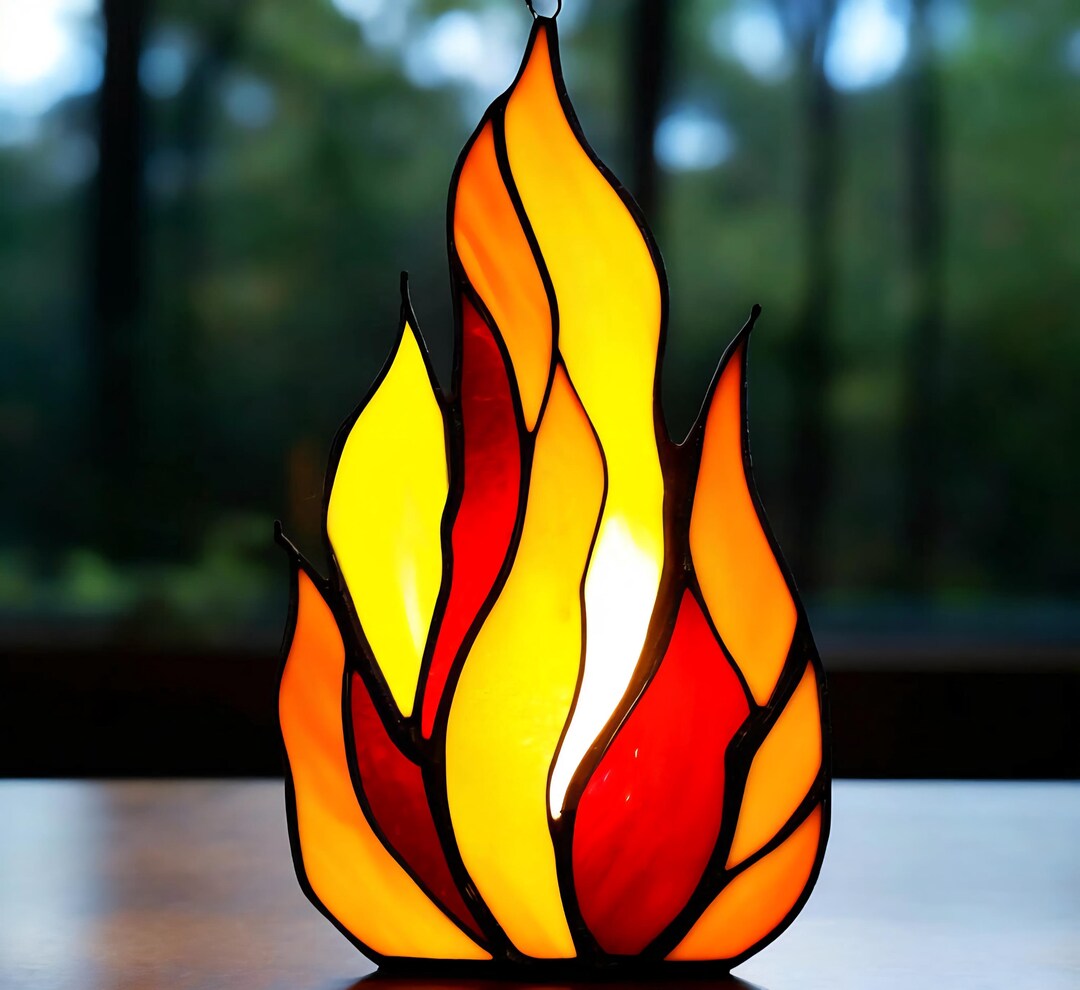 Stained Glass Flame Suncatcher: Vibrant Fire Decor, Handmade - Etsy