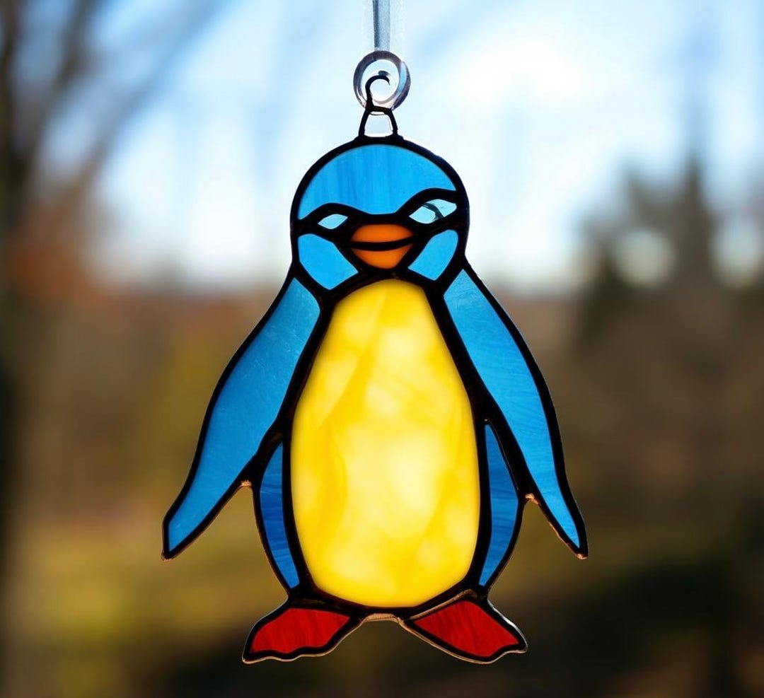 Stained Glass Penguin Suncatcher: Handmade Winter Decor - Etsy