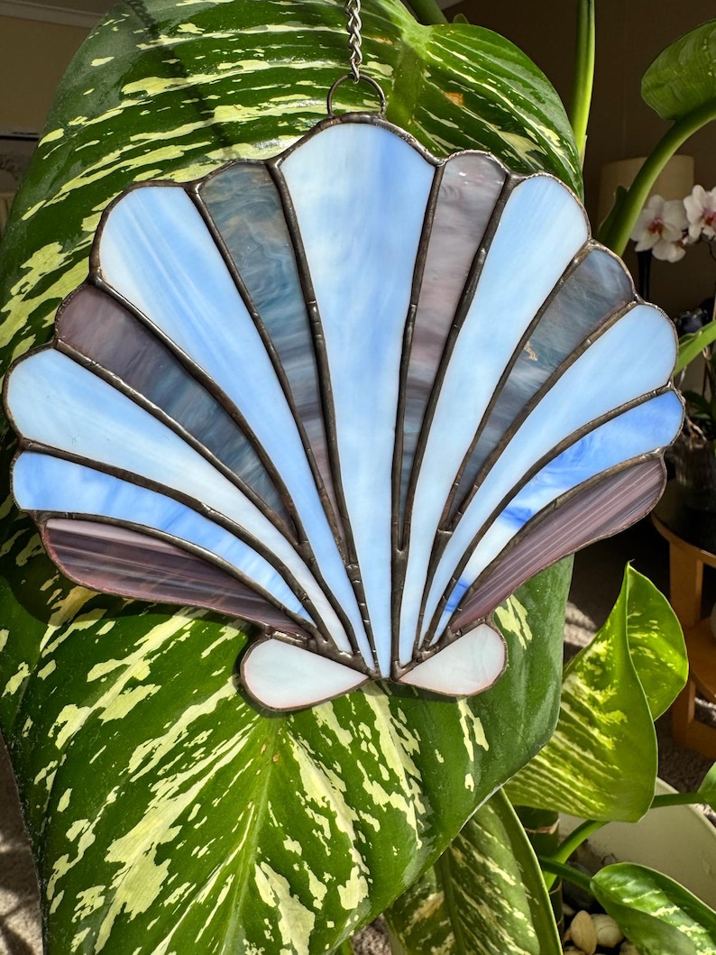 Stained Glass Seashell Suncatcher: Handmade Coastal Window Hanging - Etsy