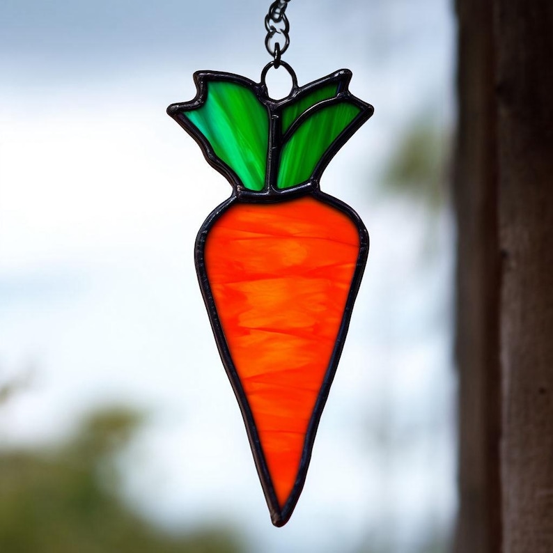 Orange Stained Glass Carrot Suncatcher: Handmade Garden Decor - Etsy