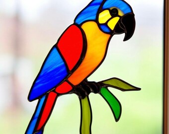 Stained Glass Parrot Suncatcher: Handmade Tropical Window Decor - Etsy