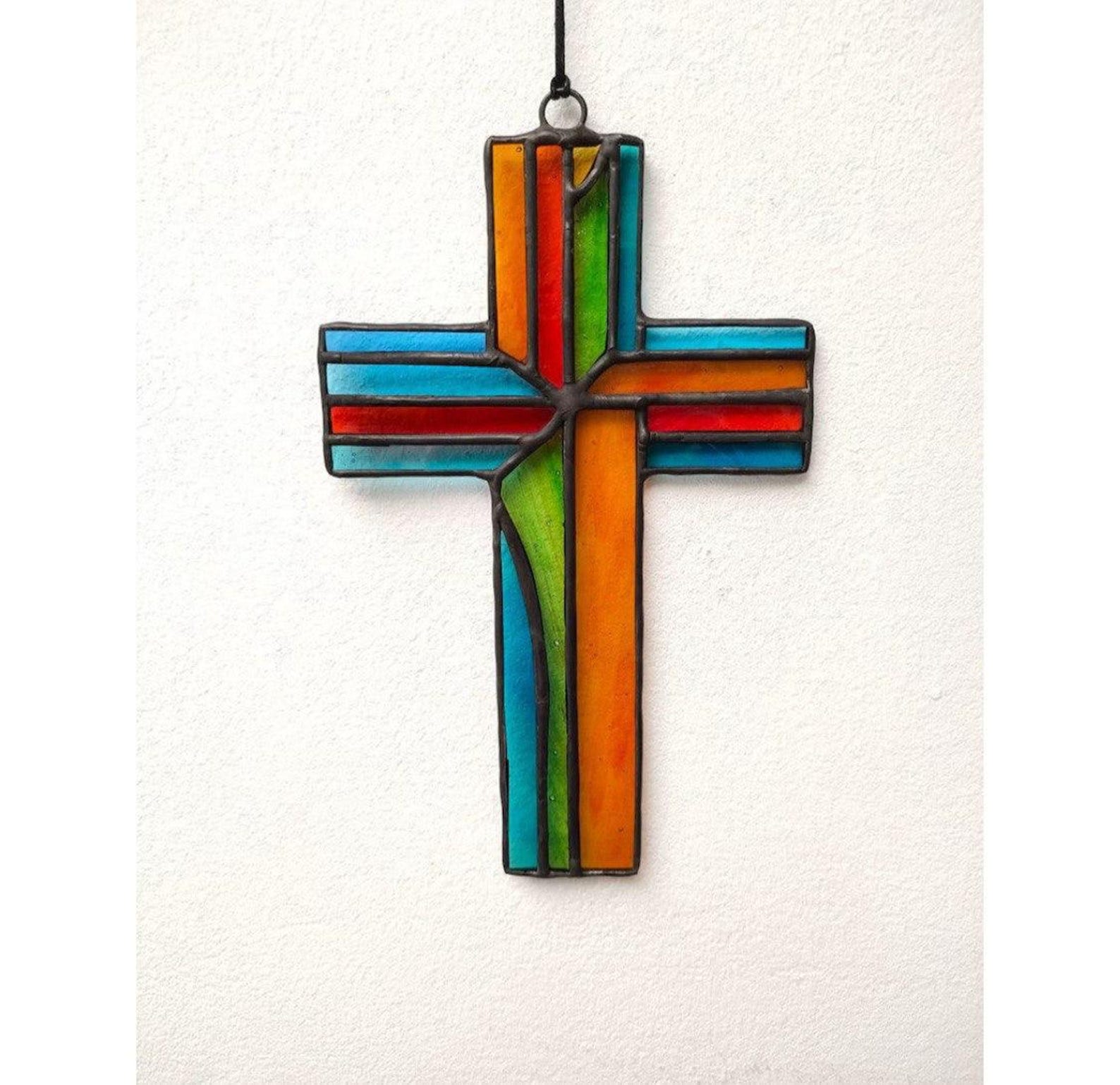 Handcrafted Stained Glass Cross Suncatcher: Spiritual Home Decor - Etsy