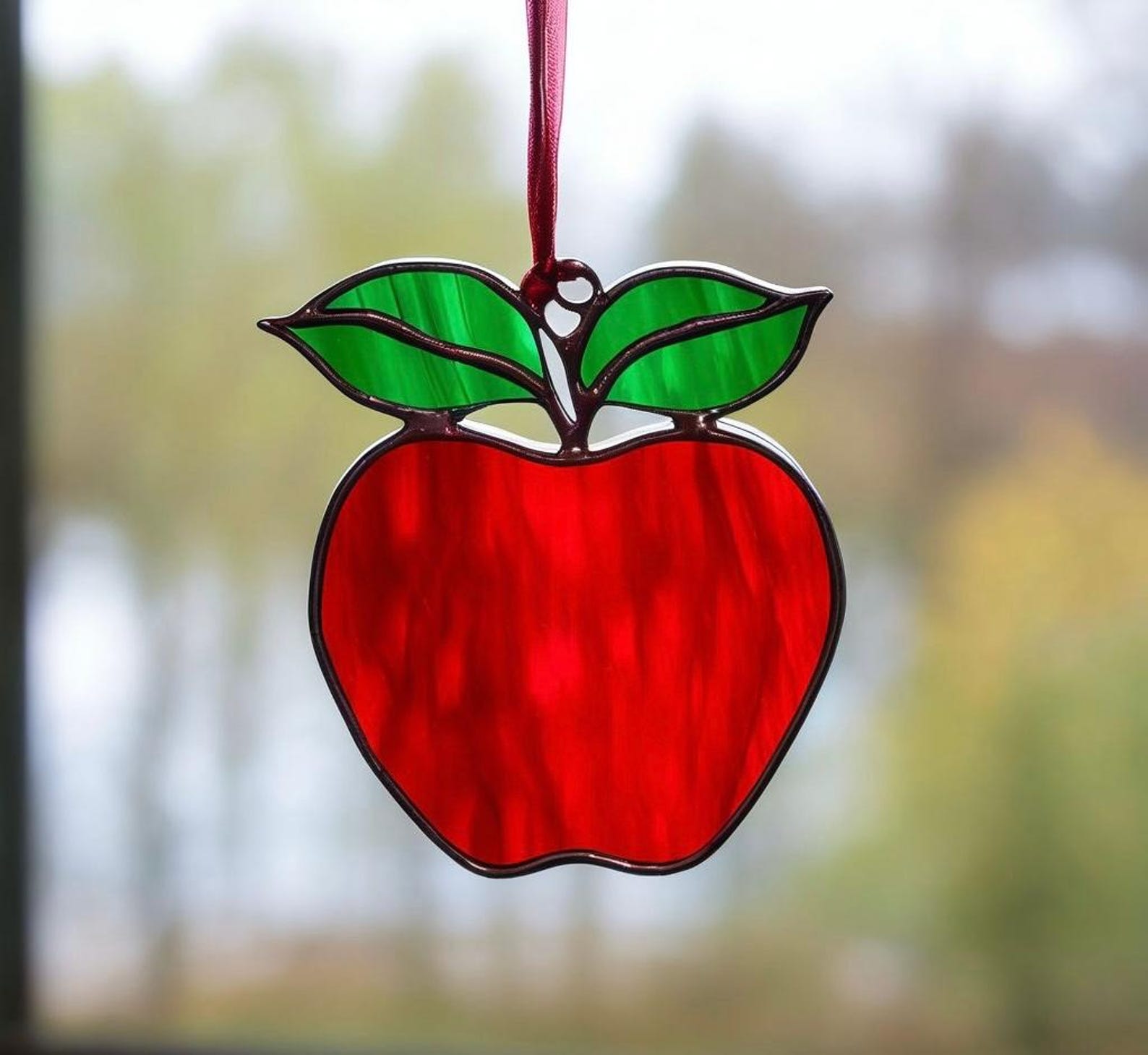 Stained Glass Apple Suncatcher: Handmade Window Ornament - Etsy