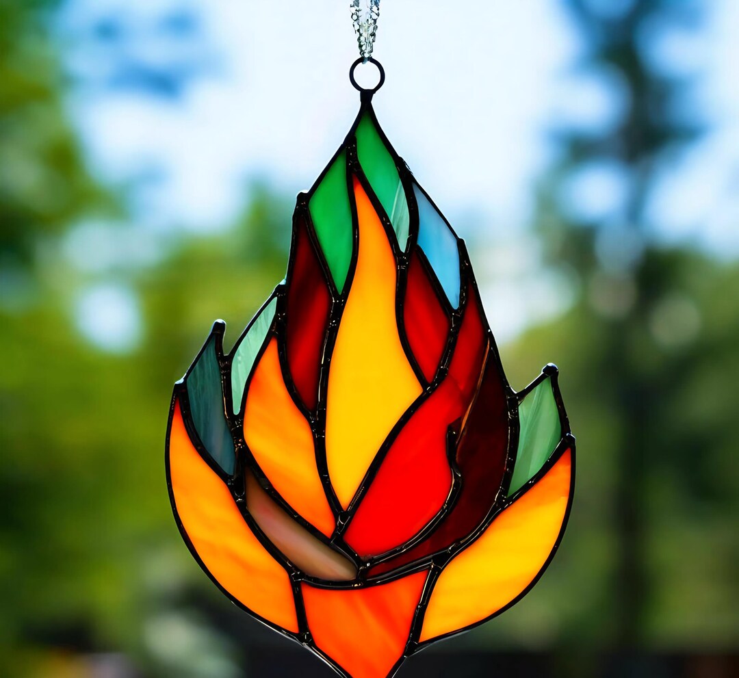 Stained Glass Flame Suncatcher: Fiery Art Glass Decor - Etsy