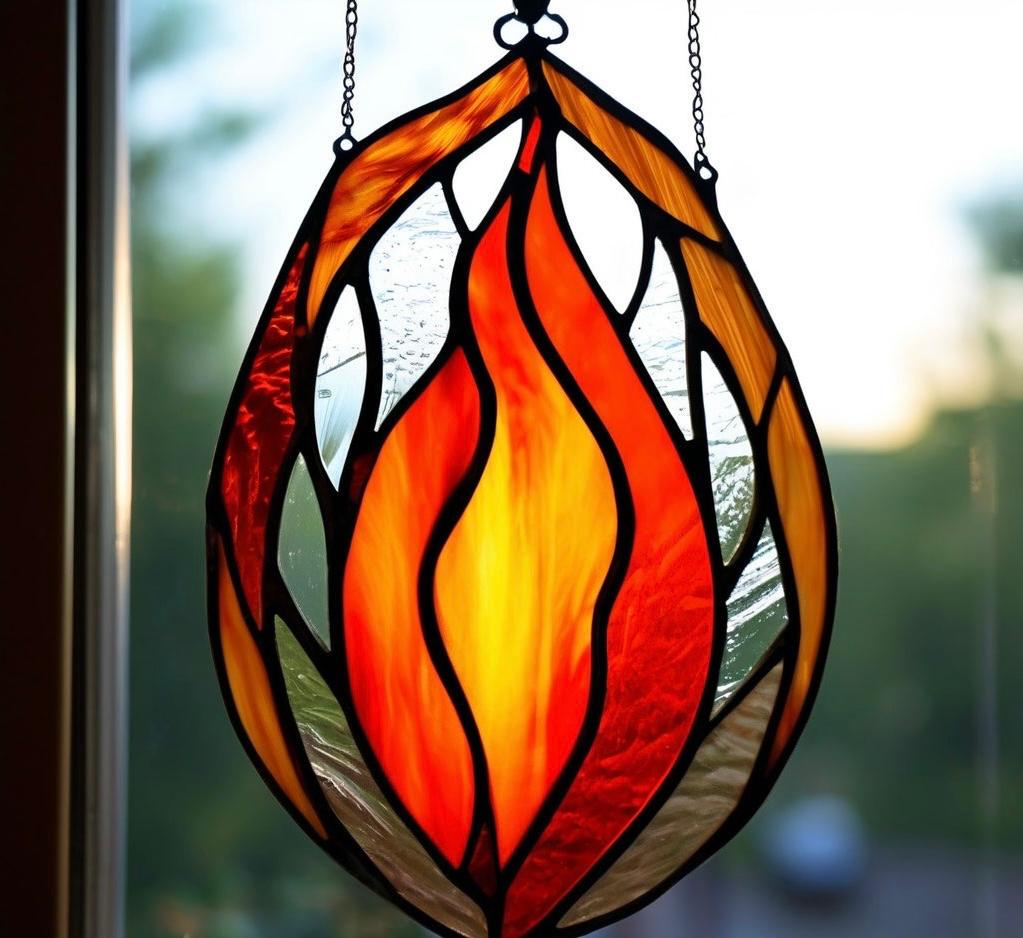 Handmade Stained Glass Flame Suncatcher: Fiery Window Decor - Etsy