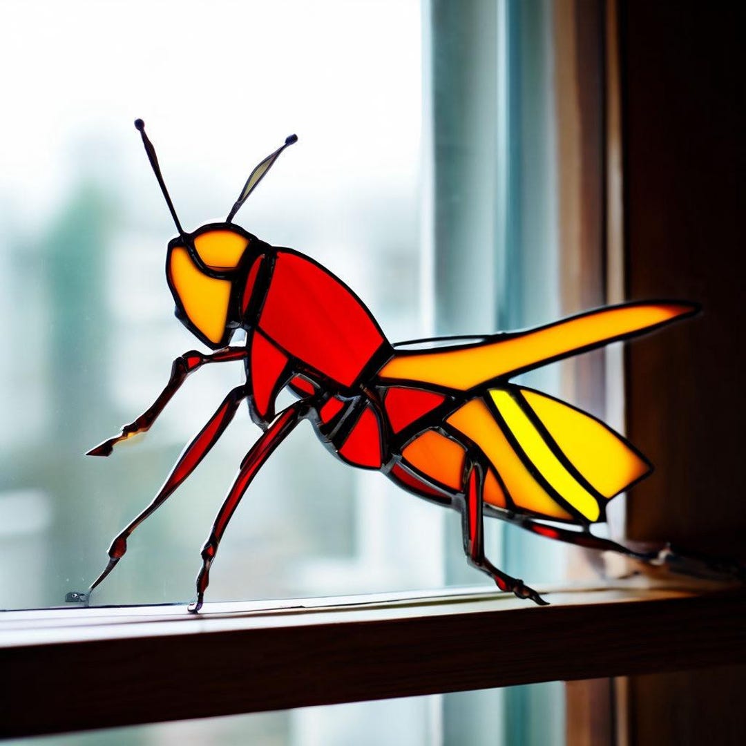 Stained Glass Grasshopper Art Handmade Suncatcher Unique Bug Decor ...