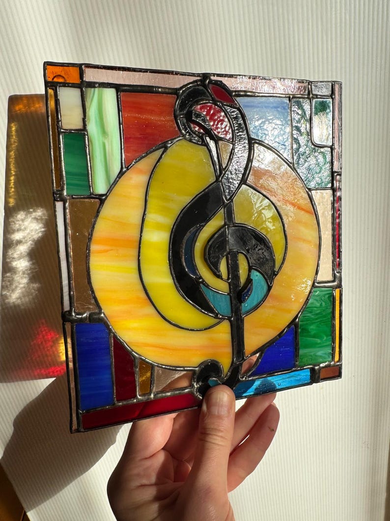 Handmade Stained Glass Treble Clef Suncatcher: Musical Window Decor - Etsy
