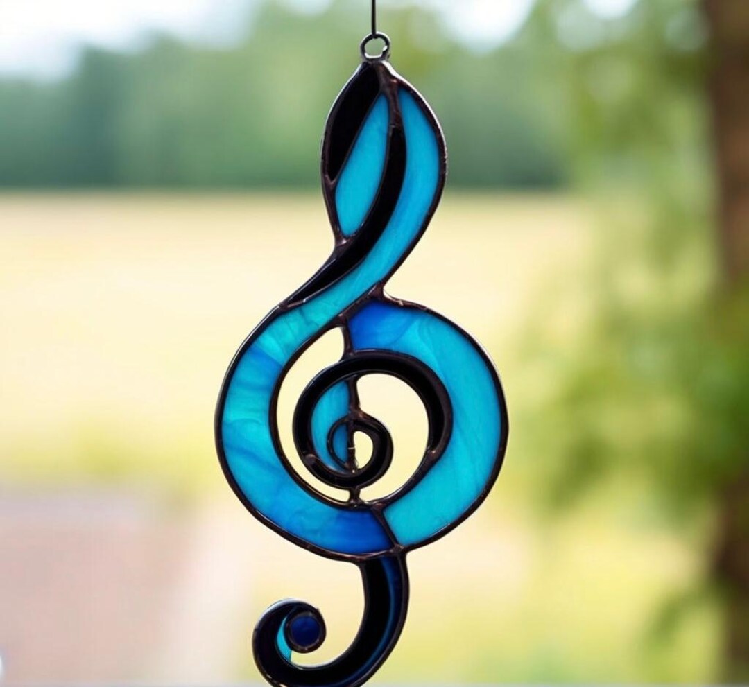 Handmade Stained Glass Blue Treble Clef Suncatcher: Musical Ornament ...