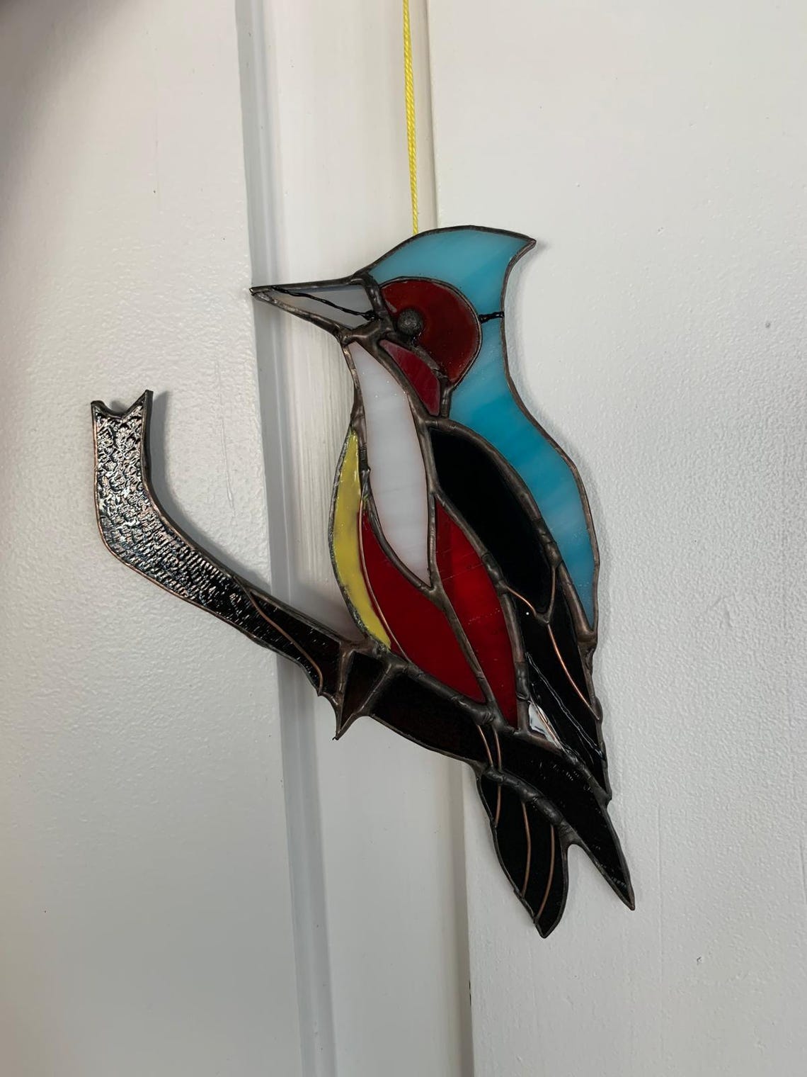 Handmade Stained Glass Woodpecker Suncatcher: Nature-inspired Window ...