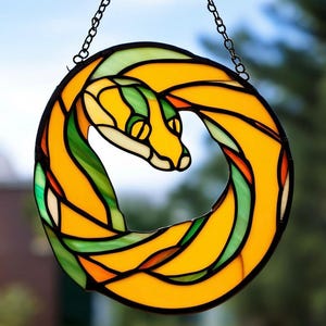 Stained Glass Snake Suncatcher: Handmade Serpent Window Ornament - Etsy