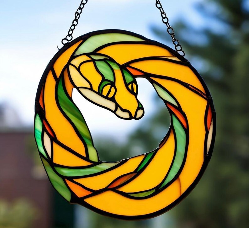Stained Glass Snake Suncatcher: Handmade Serpent Window Ornament - Etsy