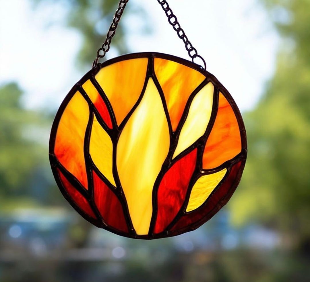 Handmade Stained Glass Flame Suncatcher: Fiery Window Decor - Etsy