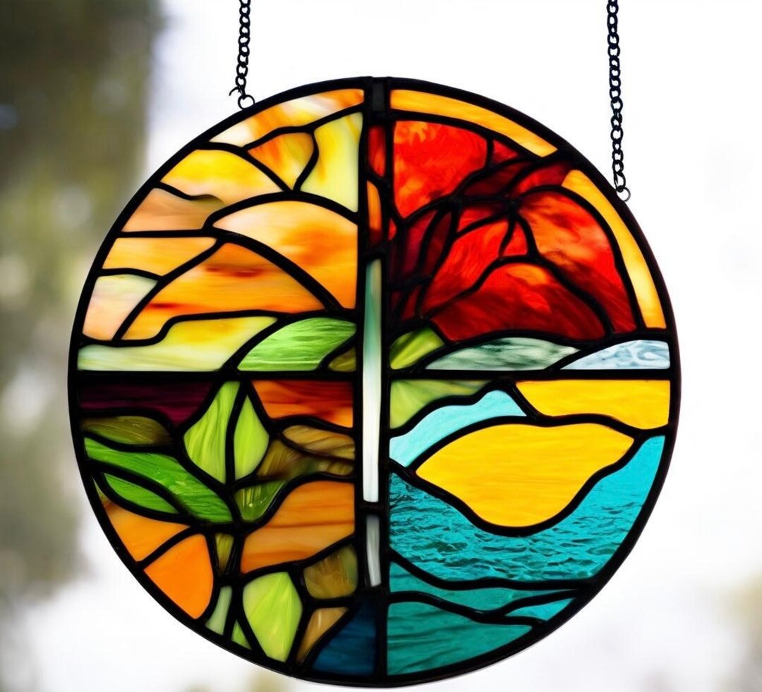Handmade Stained Glass Four Seasons Window Panel: Nature-inspired Art ...