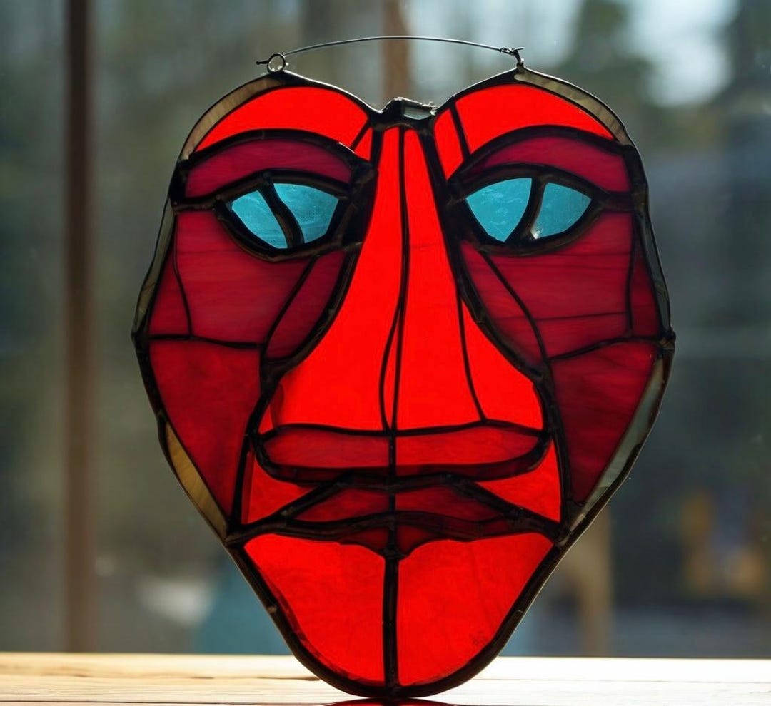 Stained Glass Mask Wall Art Handmade Glass Face Decor Mystical Mask ...
