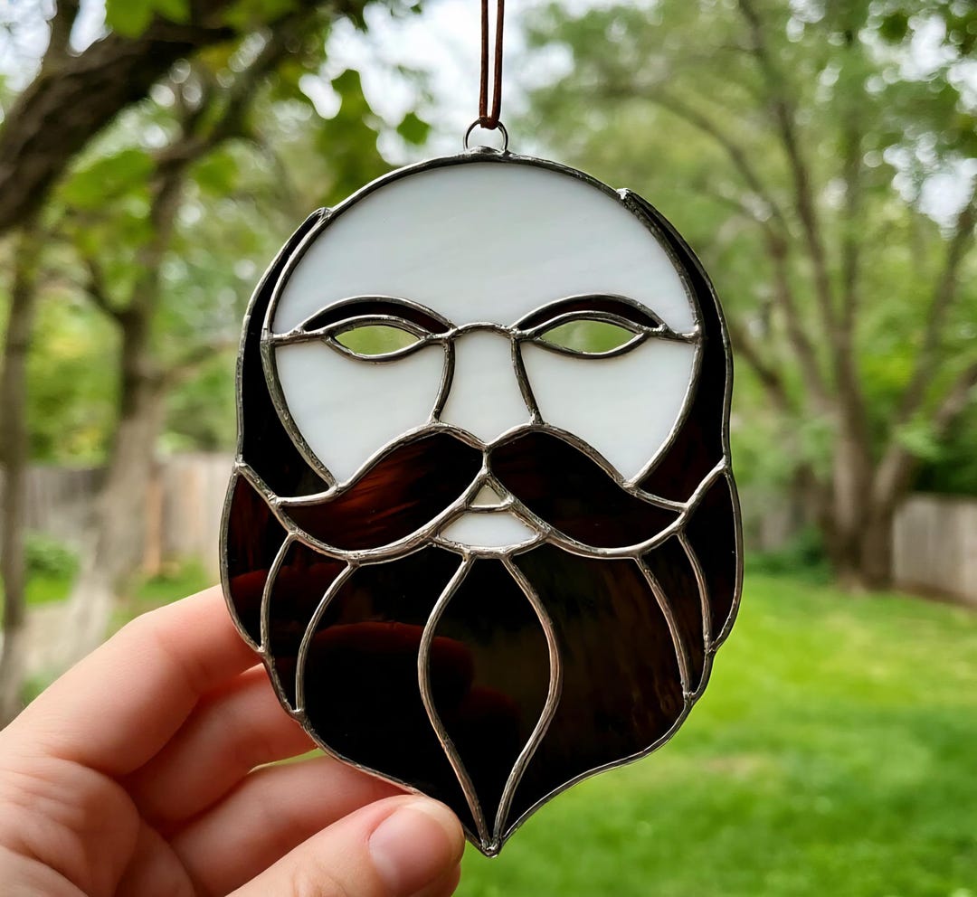 Bearded Man Stained Glass Suncatcher: Rustic Window Art - Etsy