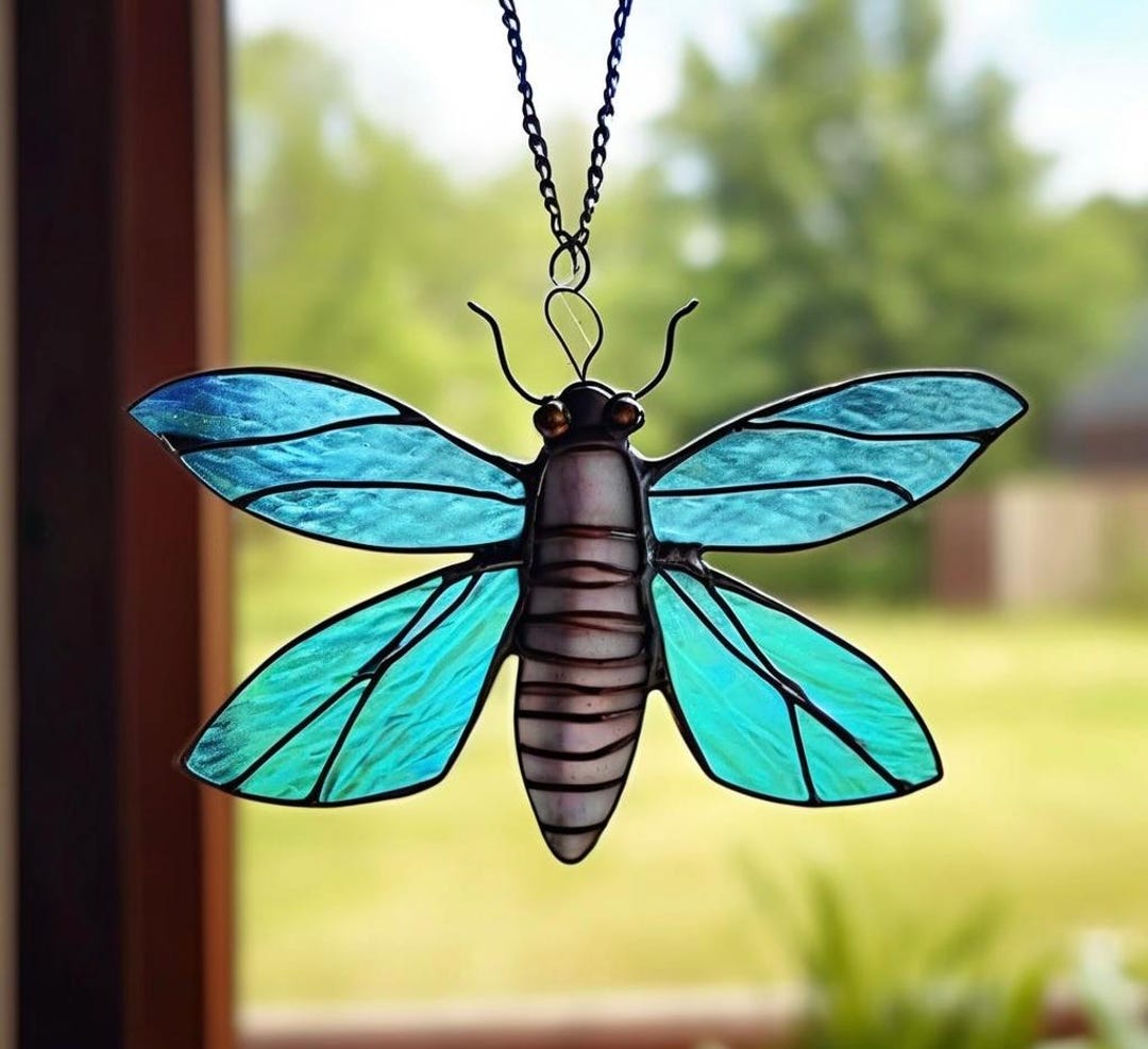 Stained Glass Moth Butterfly Suncatcher Handmade Insect Window Decor ...