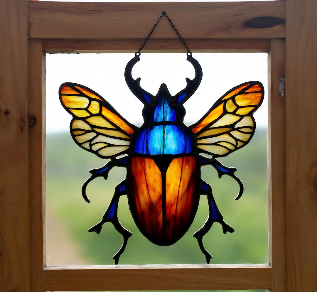 Stained Glass Stag Beetle Suncatcher – Gothic Insect Window Hanging ...