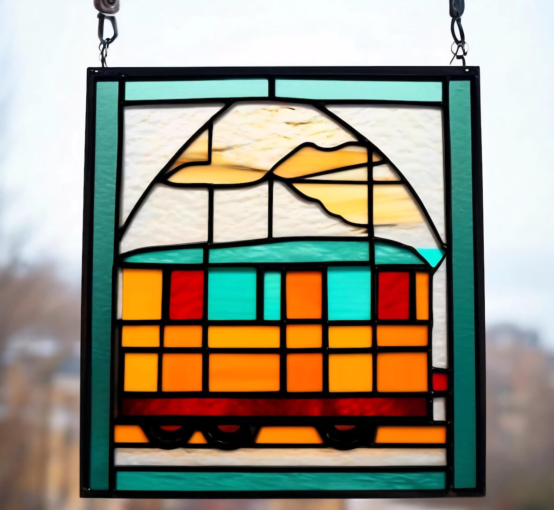Stained Glass Train Panel: Locomotive Suncatcher, Railway Wall Art - Etsy