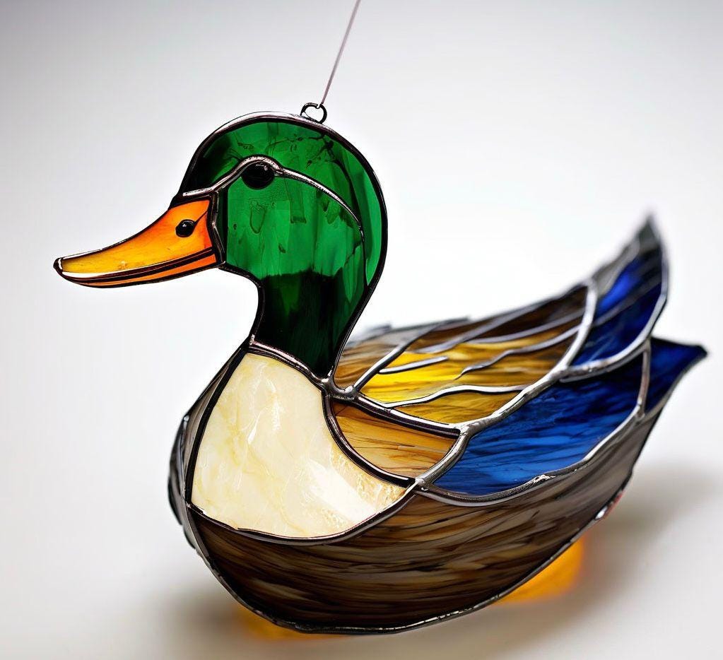 Stained Glass Mallard Suncatcher: Handcrafted Duck Window Art - Etsy