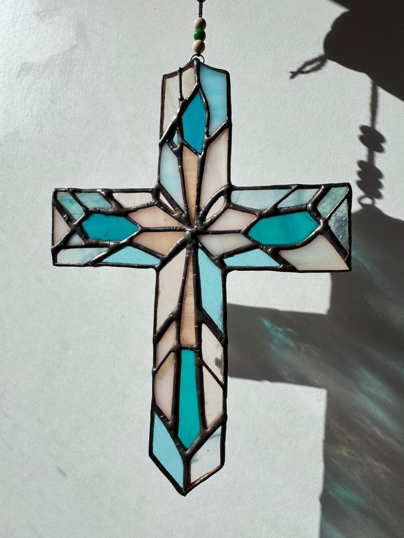 Handmade Stained Glass Cross Suncatcher: Religious Window Decor - Etsy