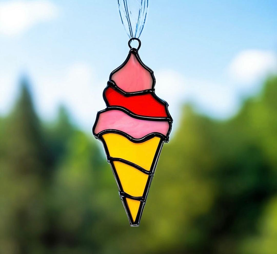 Stained Glass Ice Cream Suncatcher: Handmade Whimsical Window Decor - Etsy