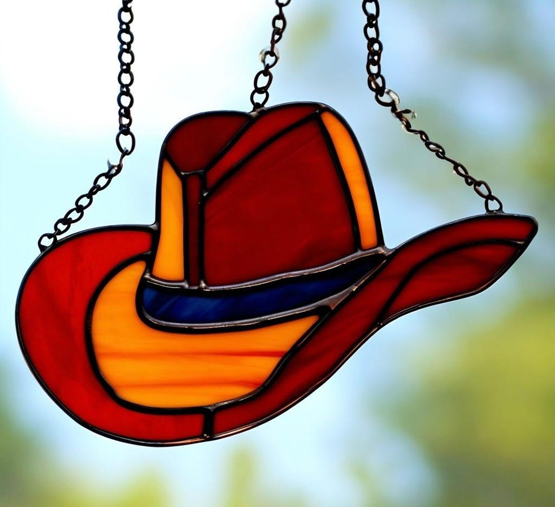 Stained Glass Cowboy Hat Suncatcher: Handmade Western Decor - Etsy