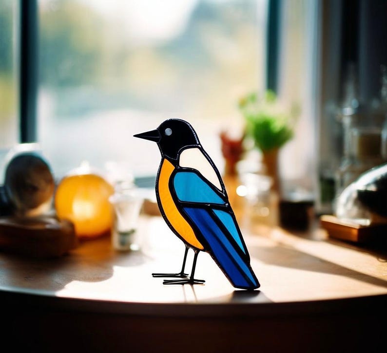 Stained Glass Magpie Suncatcher: Handmade Bird Window Decor - Etsy