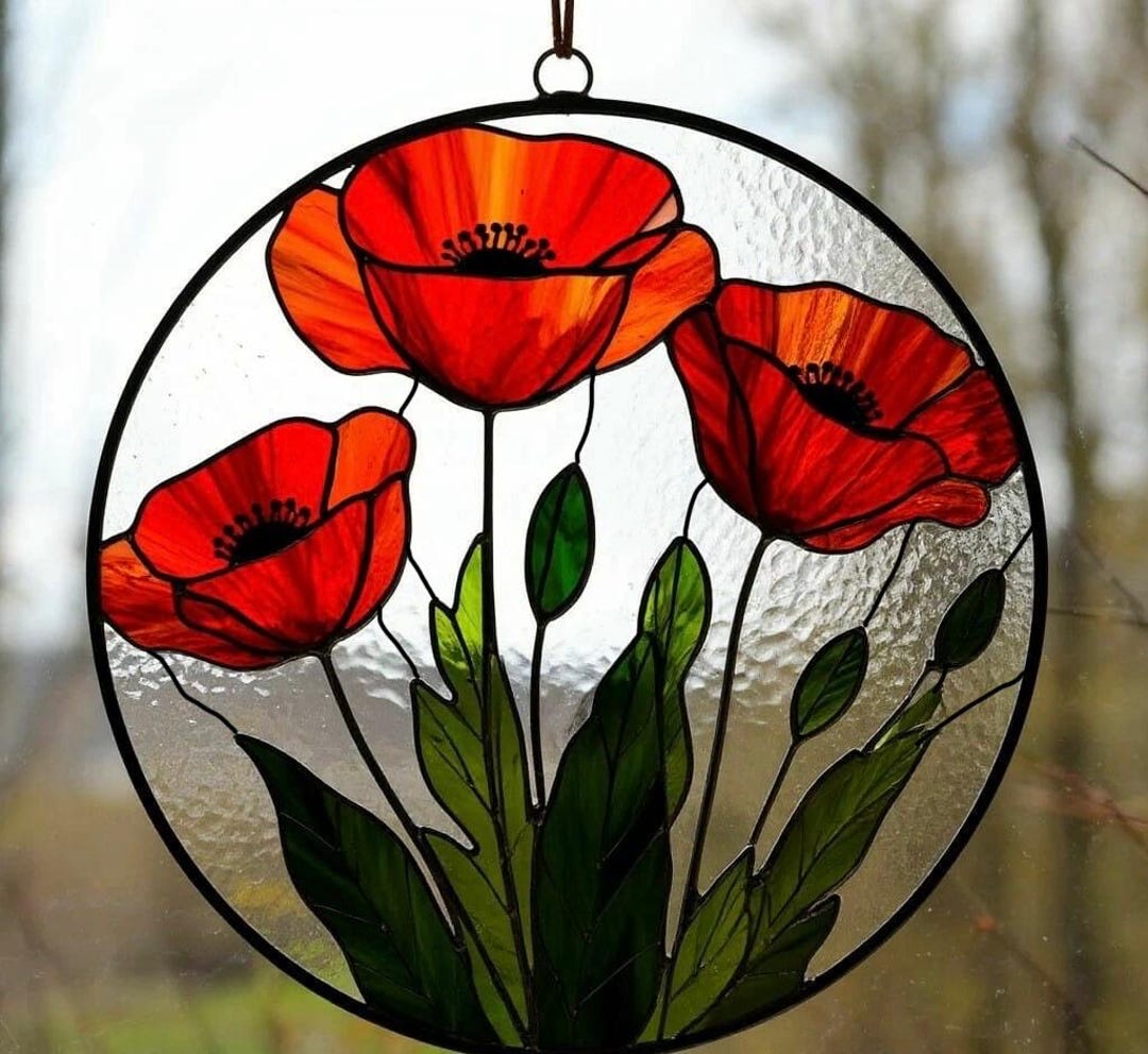 Handcrafted Stained Glass Poppy Suncatcher: Floral Window Decor - Etsy