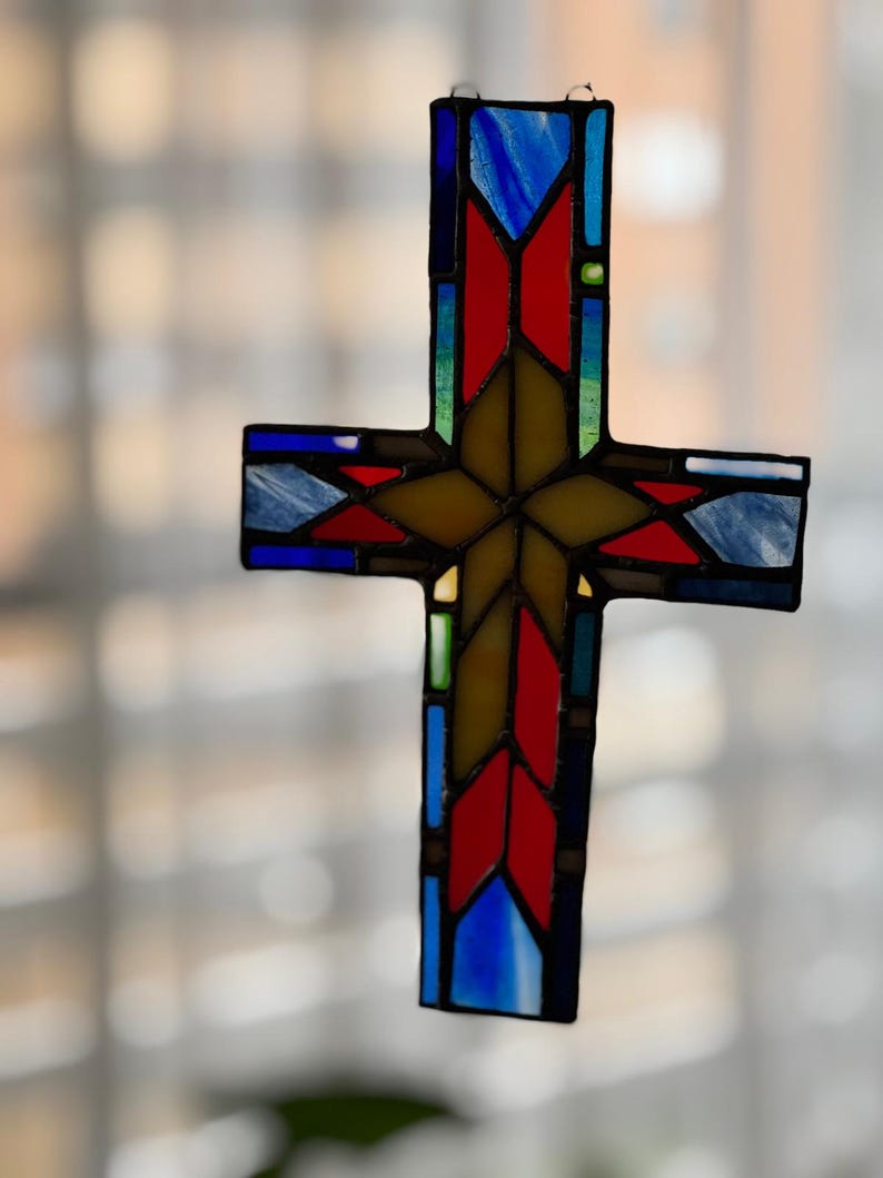 Handmade Stained Glass Cross: Christian Religious Decor, Spiritual Gift ...