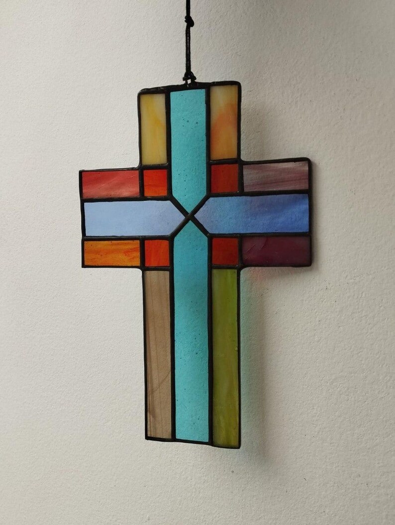 Handcrafted Stained Glass Cross: Colorful Christian Home Decor - Etsy