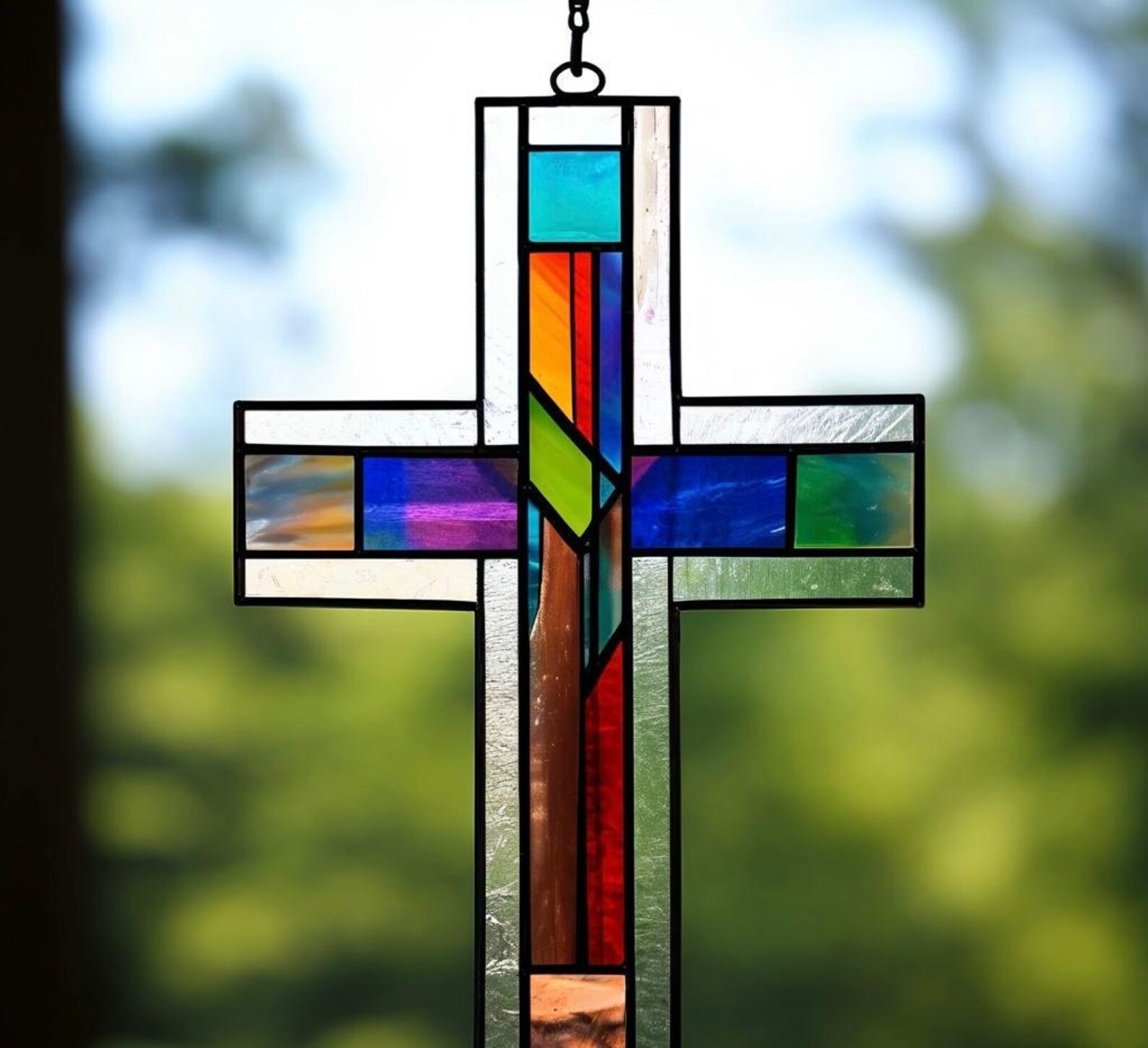 Handcrafted Stained Glass Cross: Colorful Christian Decor - Etsy
