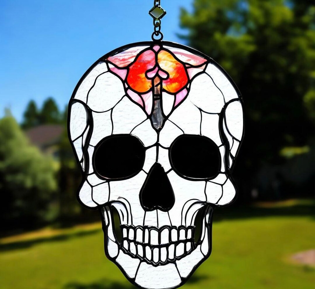 Handmade Stained Glass Skull Suncatcher: Gothic Window Ornament - Etsy