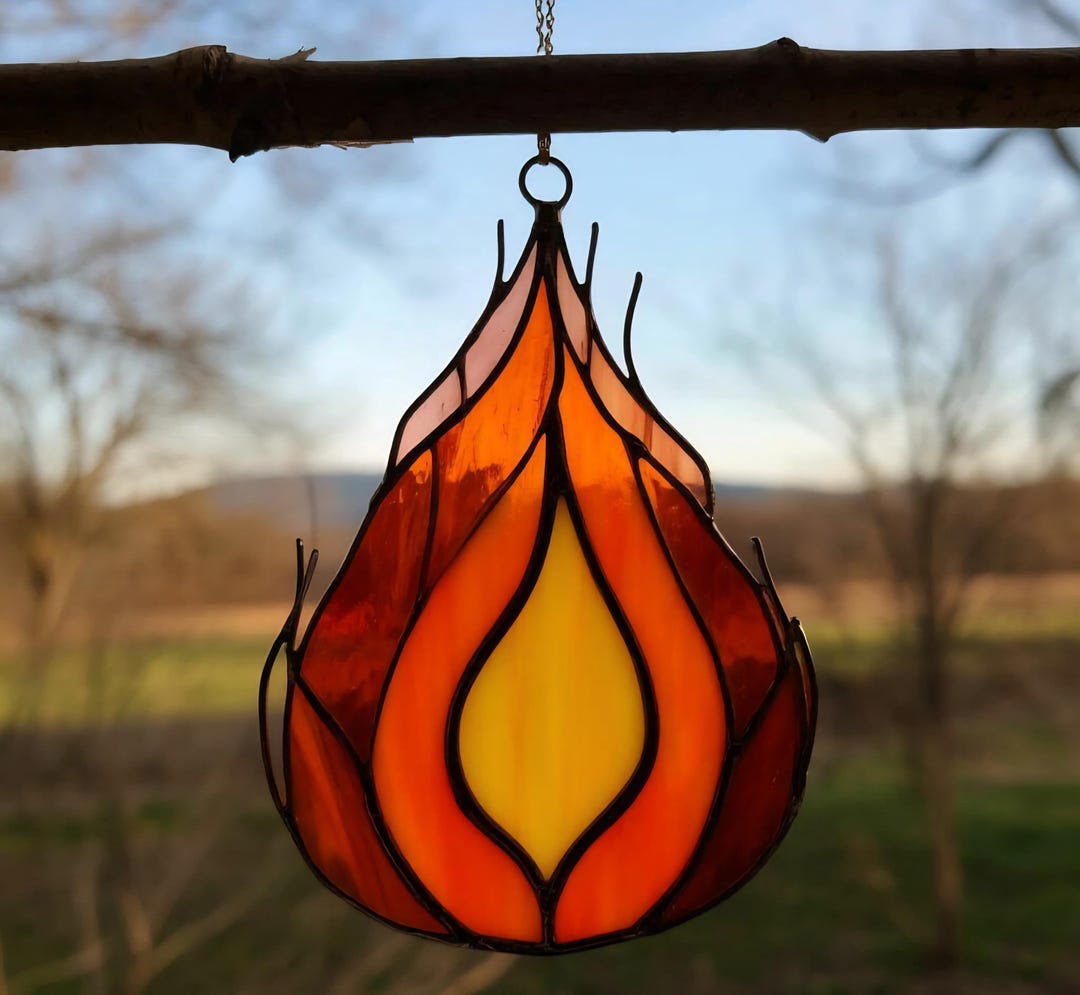 Stained Glass Flame Suncatcher: Vibrant Fire Decor, Handmade - Etsy