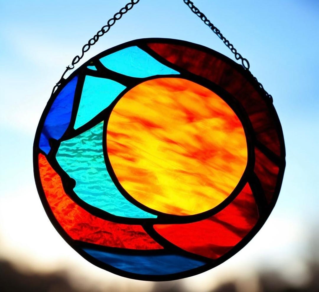 Handcrafted Stained Glass Solar Eclipse Suncatcher Unique Window Decor Celestial Art Vibrant ...