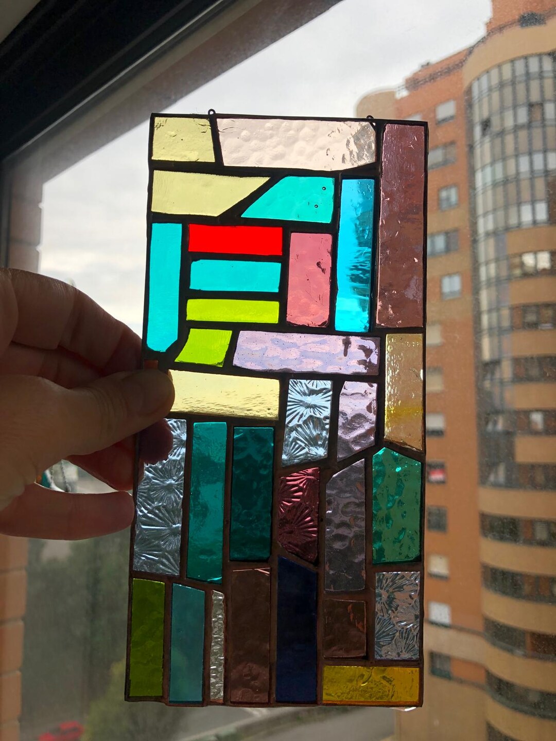 Painel listrado de vitral feito à mão colorido janela pendurado moderno geométrico suncatcher ...