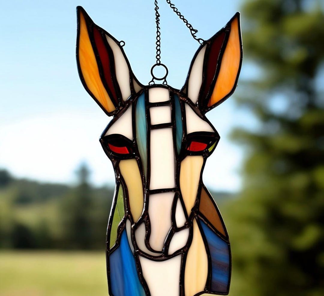 Stained Glass Colorfull Donkey Suncatcher Farmhouse Style Decor Donkey ...