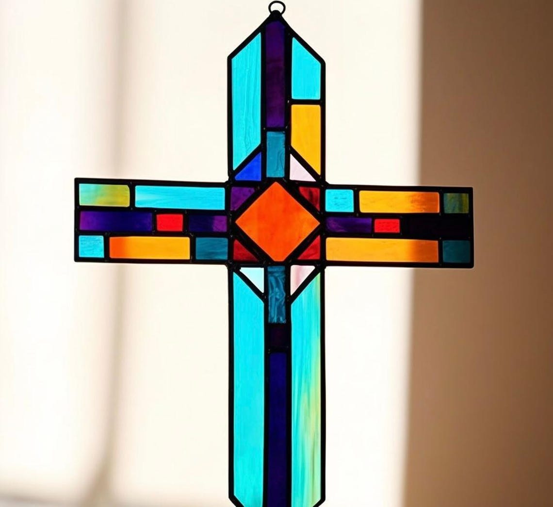 Handmade Stained Glass Cross: Radiant Christian Home Decor - Etsy