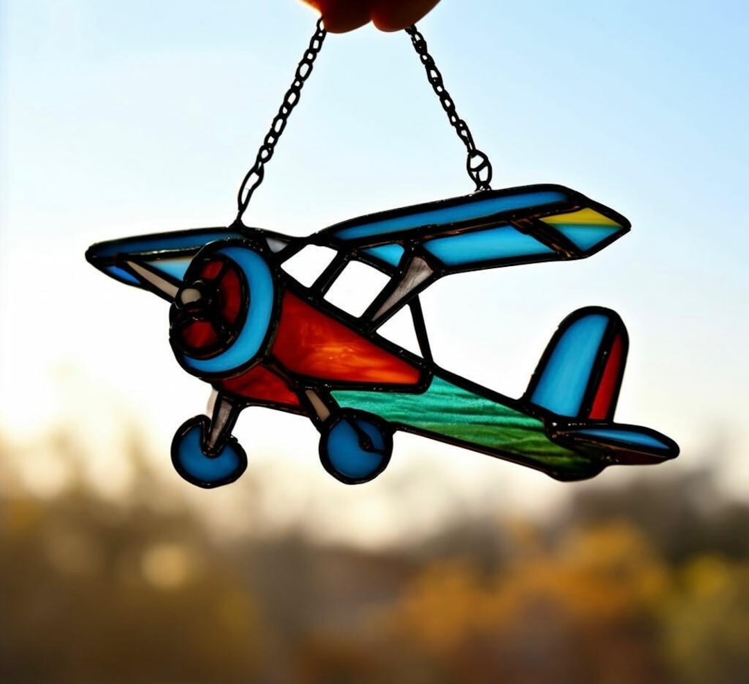 Handmade Stained Glass Airplane Suncatcher: Aviation Decor - Etsy