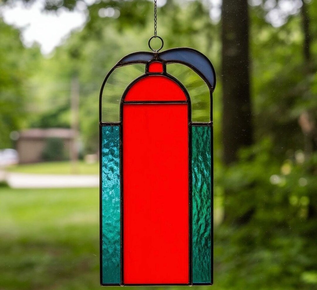 Stained Glass Fire Extinguisher Suncatcher – Unique Red Glass Window ...