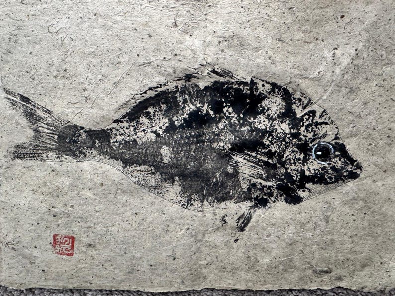 Gyotaku Fish Print – Original Japanese Bream Art on Paper, Coastal Wall ...
