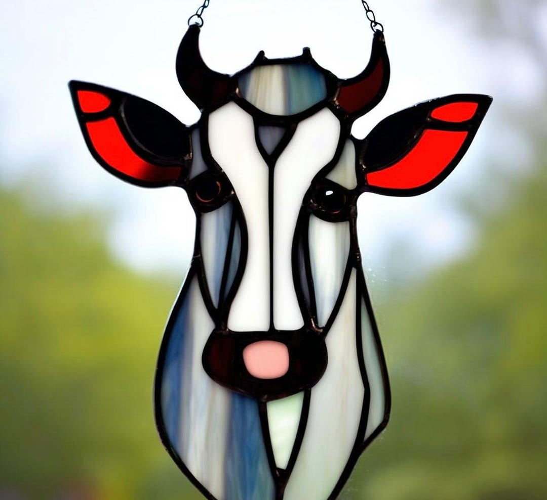 Nature Stained Glass Cow Suncatcher Handmade Animal Window Decor ...