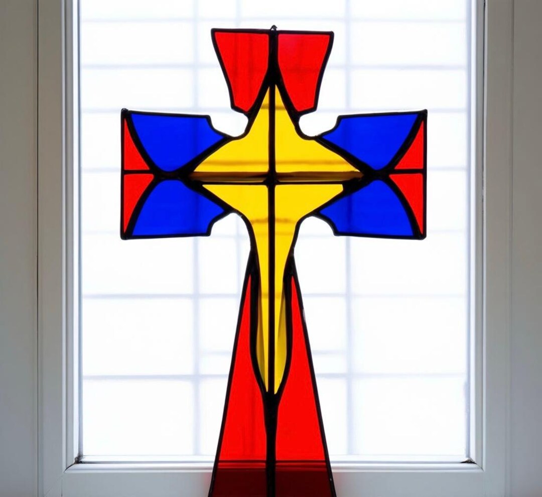 Handcrafted Stained Glass Cross Suncatcher: Vibrant Spiritual Decor - Etsy