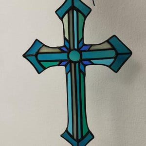 Handcrafted Stained Glass Cross Suncatcher: Vibrant Spiritual Decor - Etsy