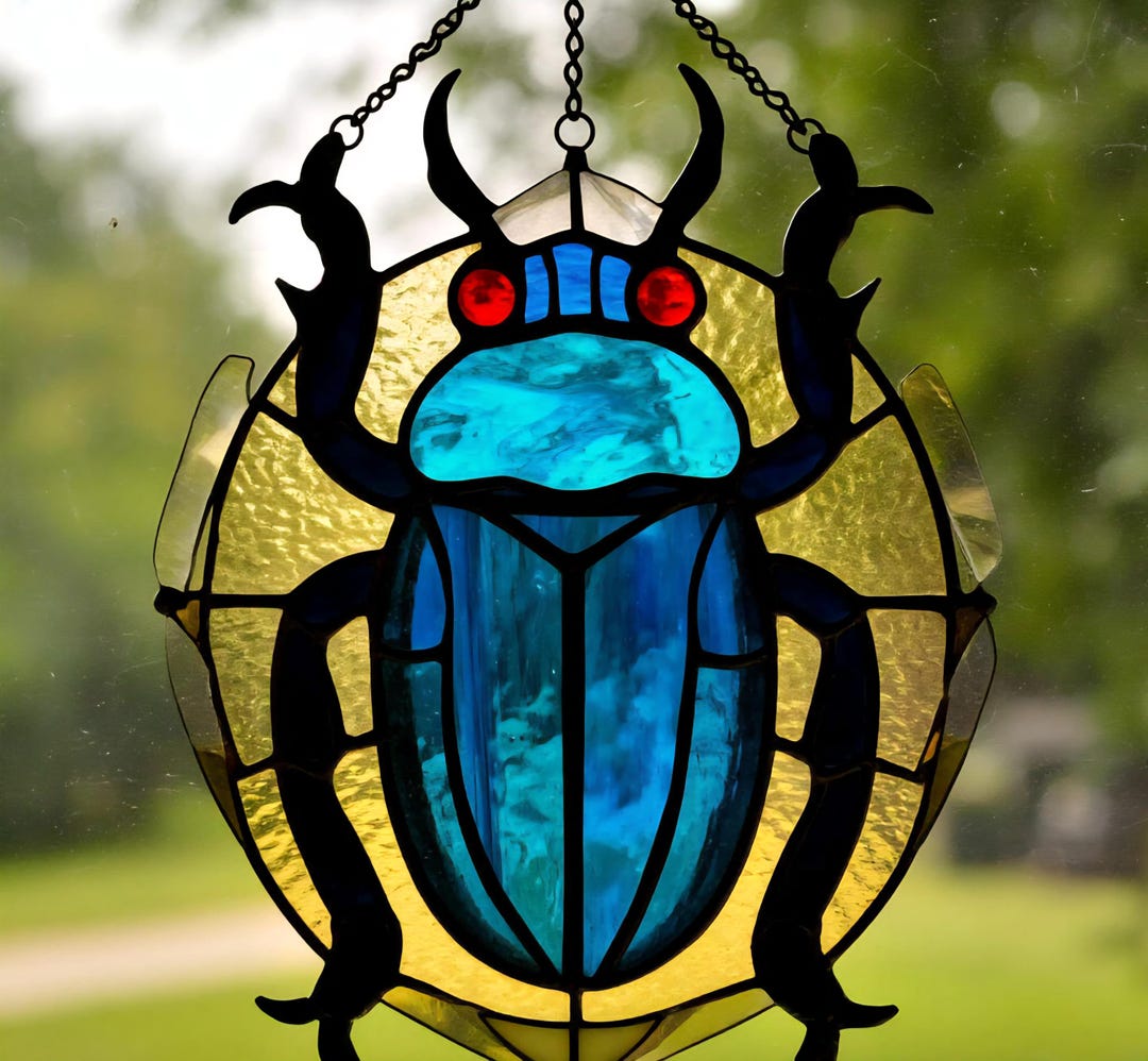 Stained Glass Scarab Beetle Suncatcher: Egyptian Mystic Decor - Etsy