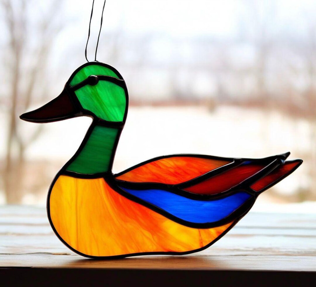 Stained Glass Mallard Duck Suncatcher – Handmade Wild Duck Window ...