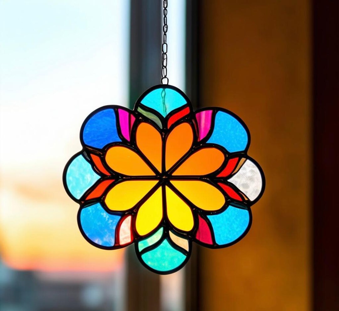 Stained Glass Flower, Abstract Flower Art, Handmade Flower, Colorful ...