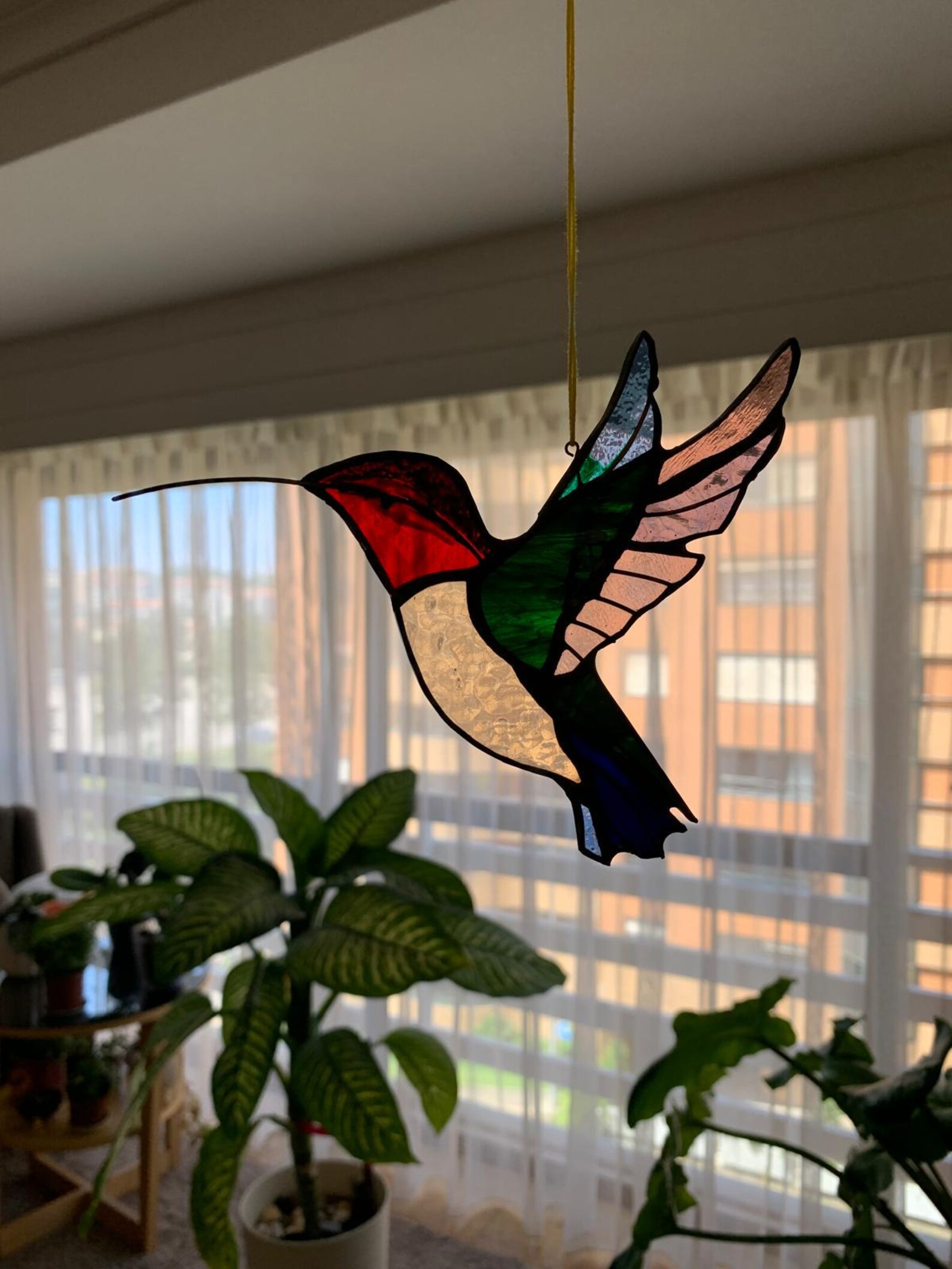 Handmade Stained Glass Hummingbird Suncatcher: Colorful Window Decor - Etsy